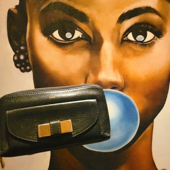 Chloe | Bags | Chloe Leather Zipwalletclutch With A Metallic Bow Front ...
